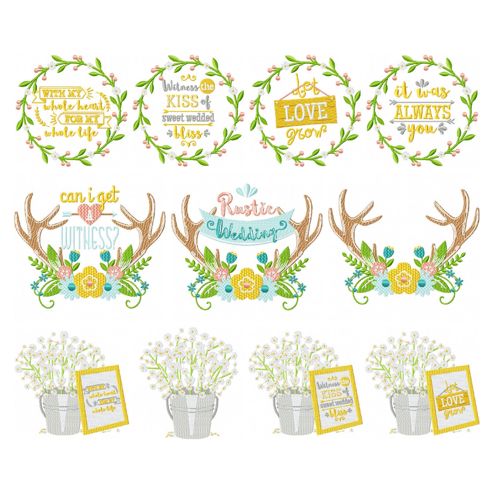 Machine Embroidery Designs Rustic Wedding Collection of 19 | Etsy