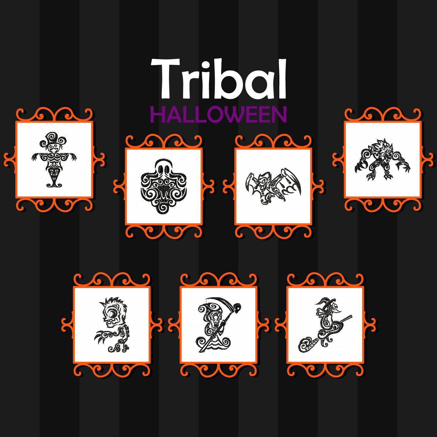 Machine Embroidery Designs - Tribal Tattoo Halloween Collection 7 - Etsy