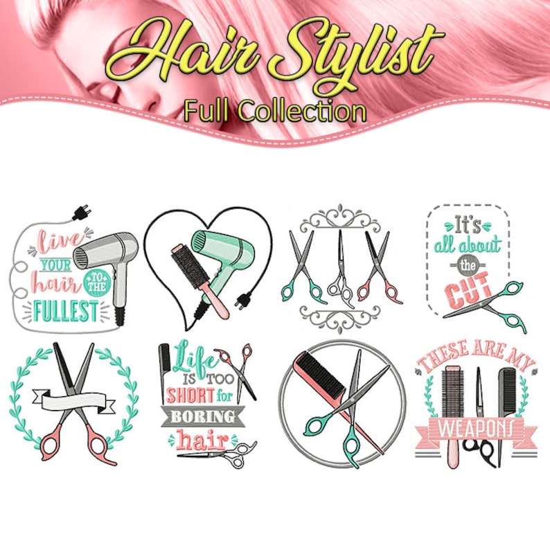 Machine Embroidery Designs - Hair Stylist Collection of 8 - Etsy