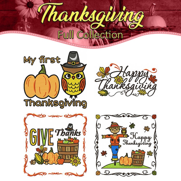 Machine Embroidery Designs Thanksgiving Collection of 4 | Etsy