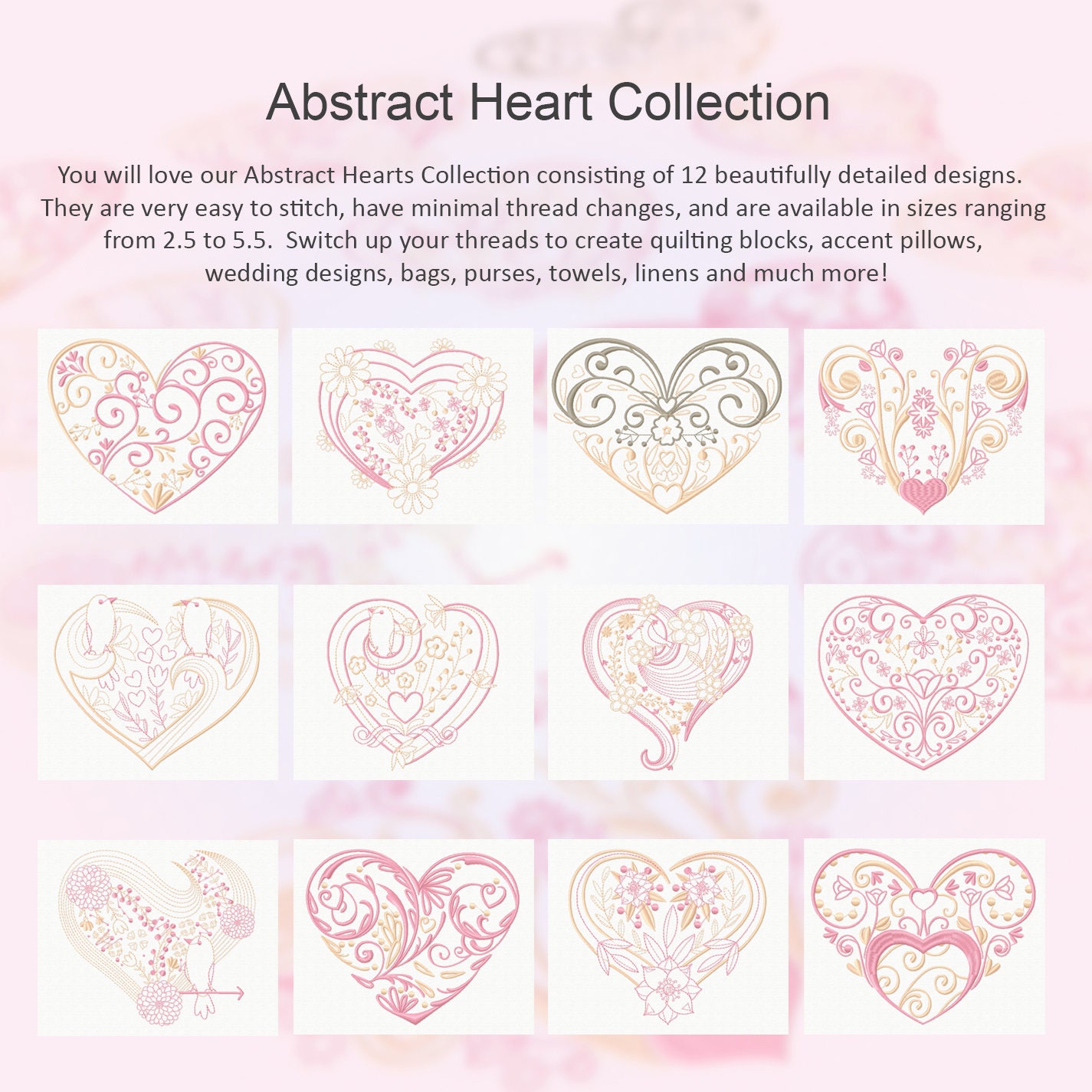 Machine Embroidery Designs - Abstract Heart Collection of 12 - Etsy