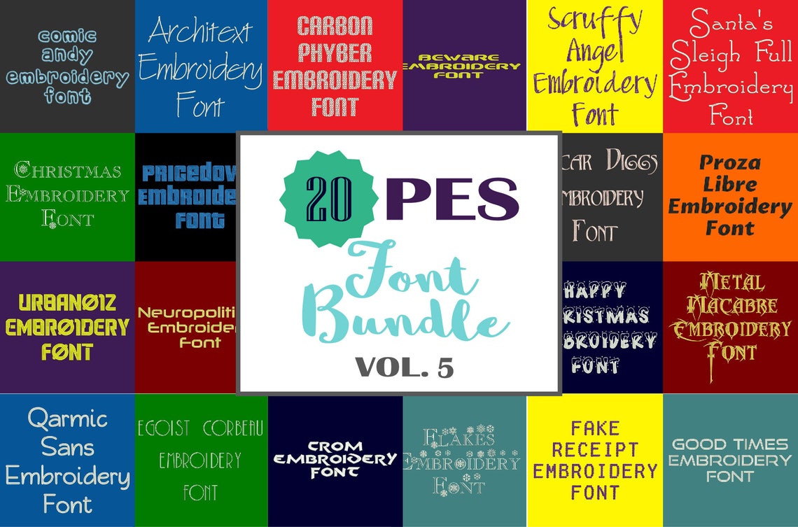 Machine Embroidery Fonts 20 PES Font Bundle Volume 5 20 | Etsy