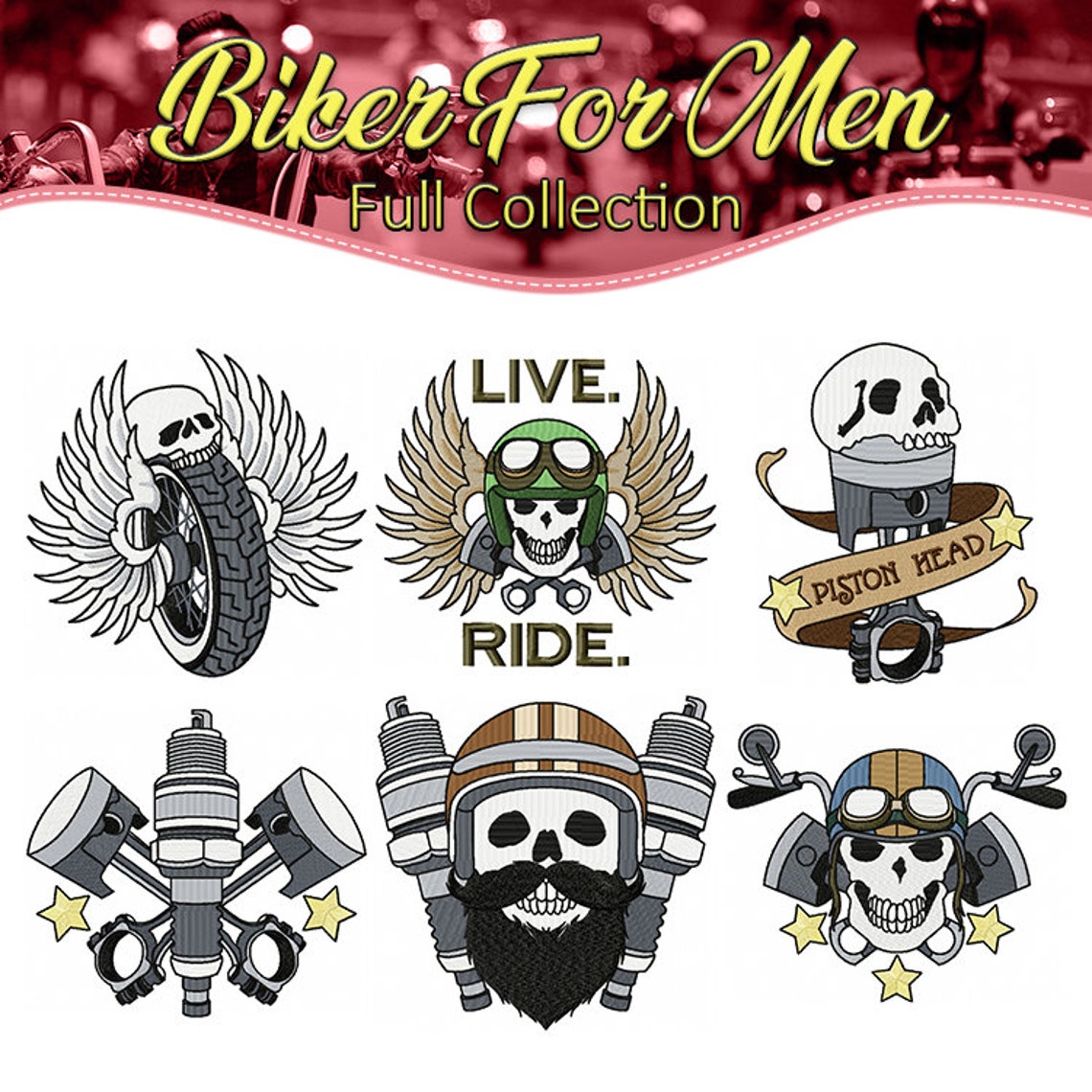 Machine Embroidery Design Biker for Men Collection of 6 - Etsy