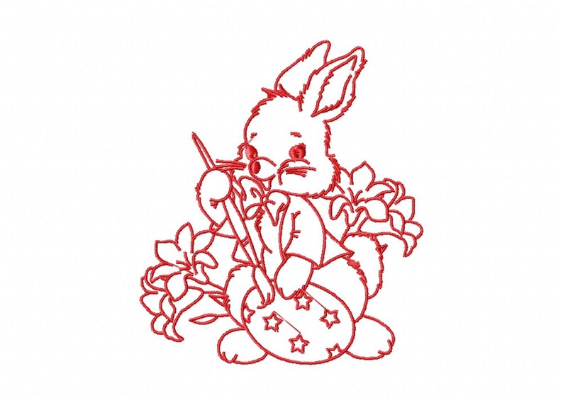 Machine Embroidery Designs Easter Redwork Bunnies Collection | Etsy