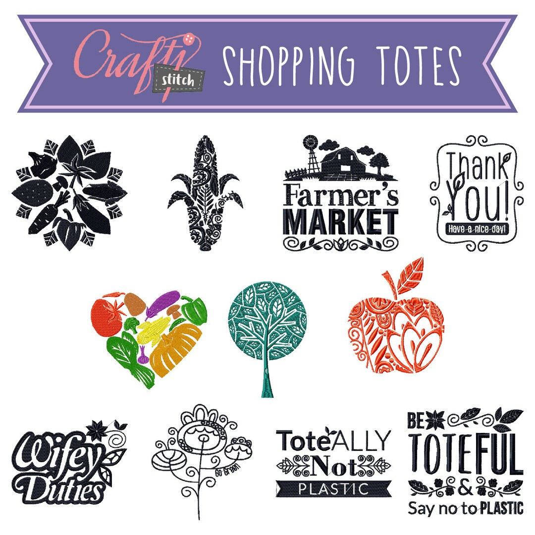 Machine Embroidery Designs - Shopping Totes Collection of 11 - Etsy
