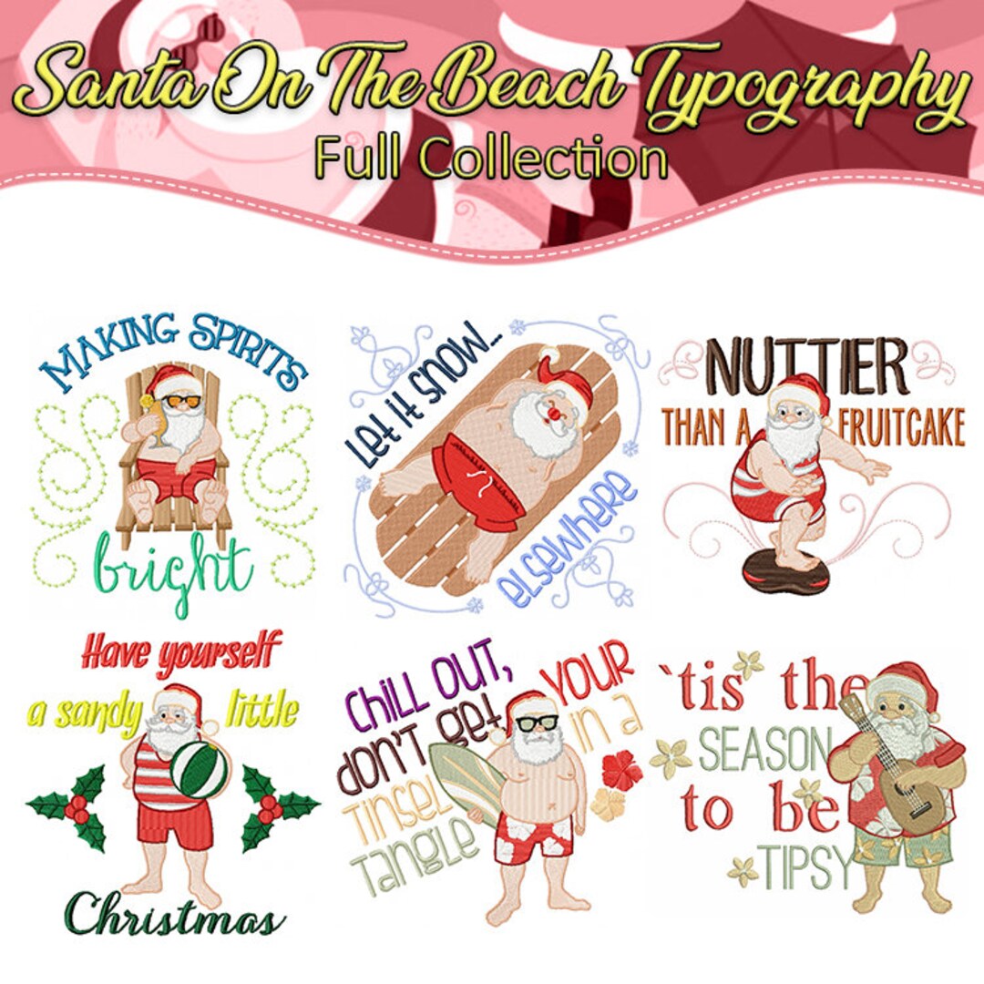 Machine Embroidery Designs - Santa on the Beach Typography Collection ...