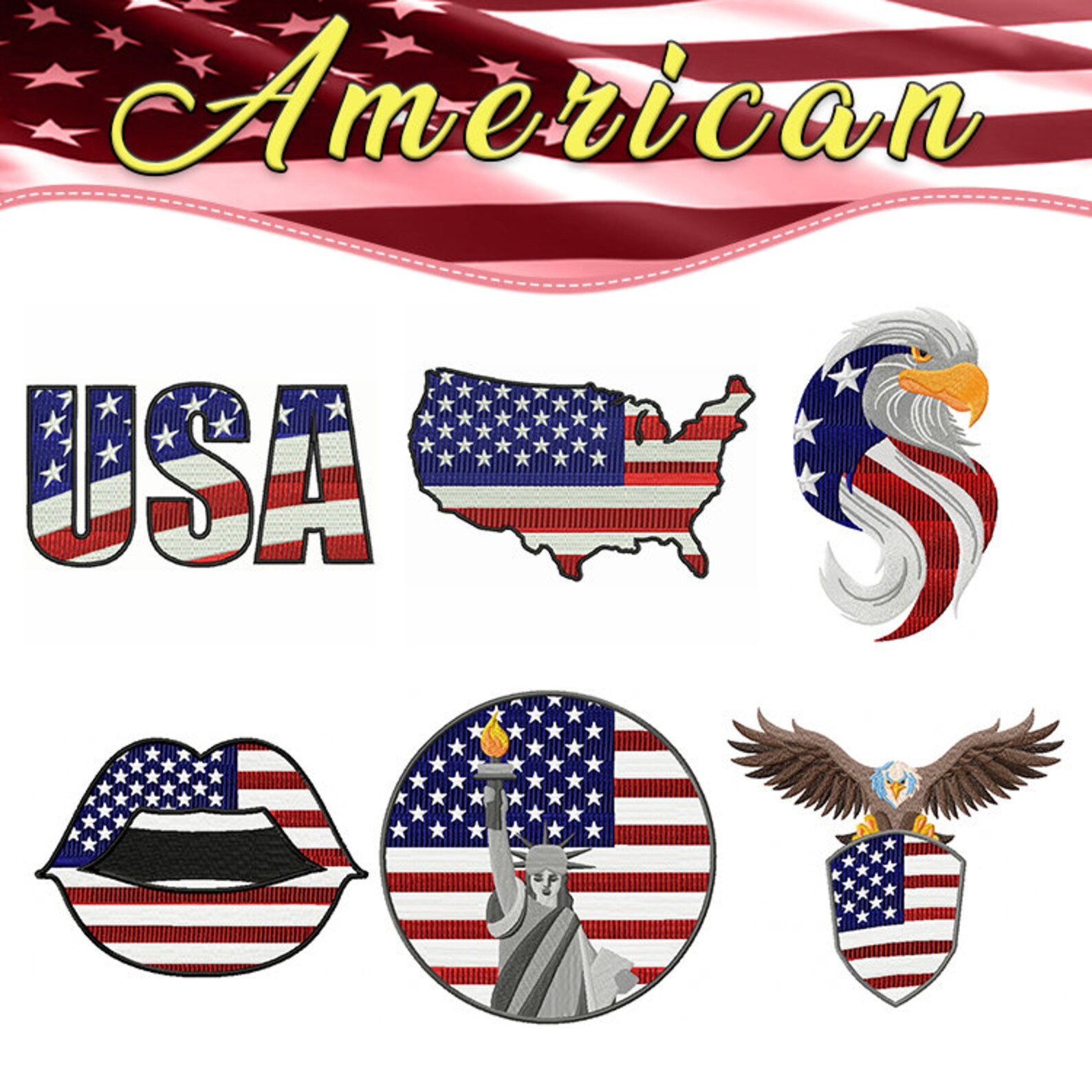 Machine Embroidery Designs American Collection of 6 - Etsy
