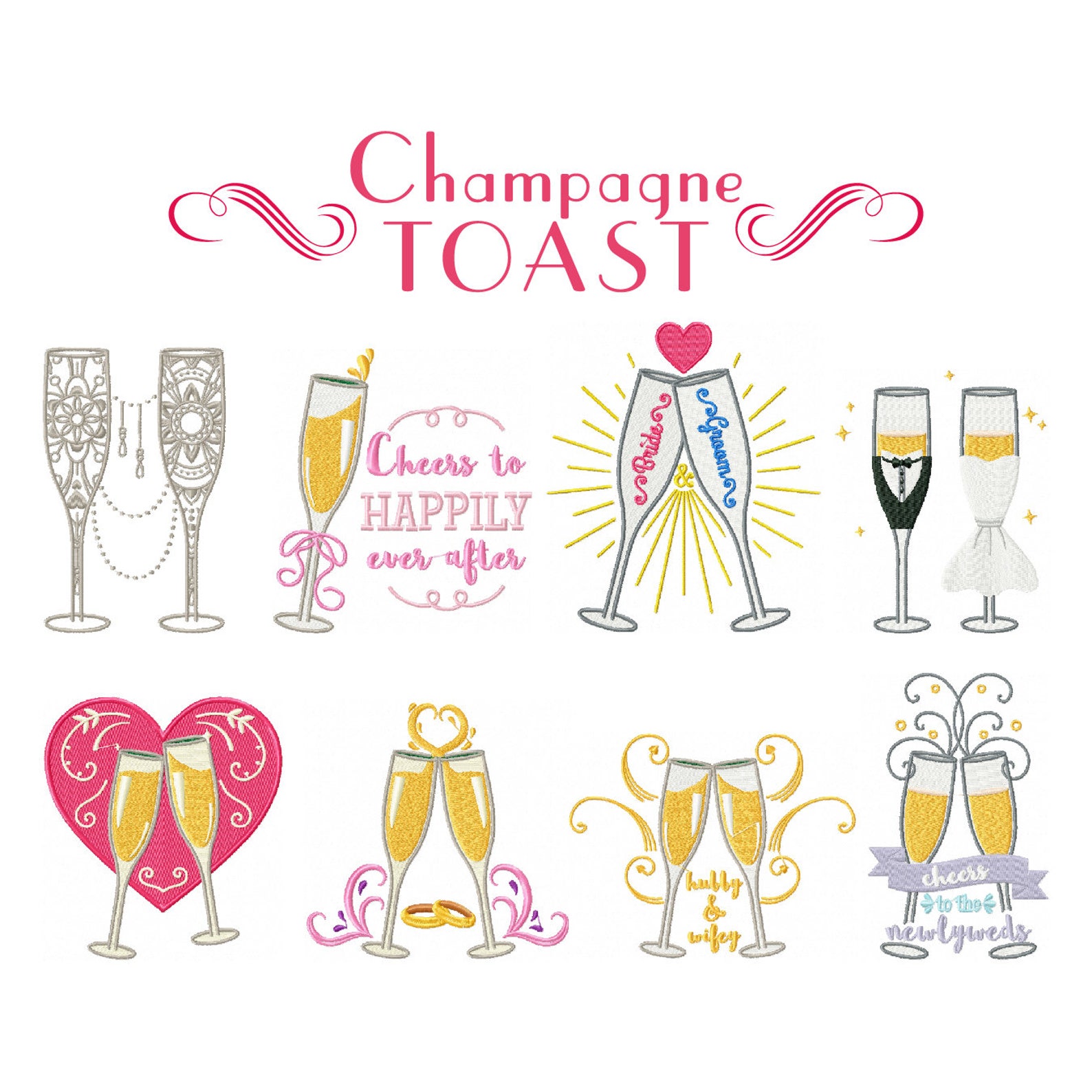 Champagne Toast Collection of 8 Machine Embroidery Designs - Etsy