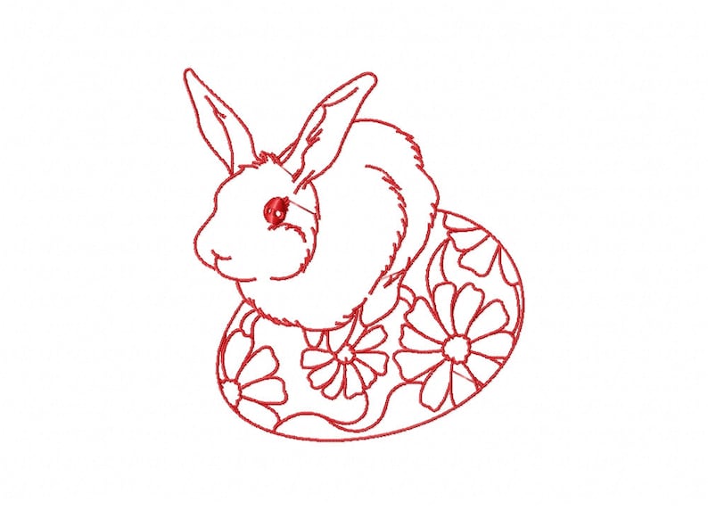 Machine Embroidery Designs Easter Redwork Bunnies Collection | Etsy