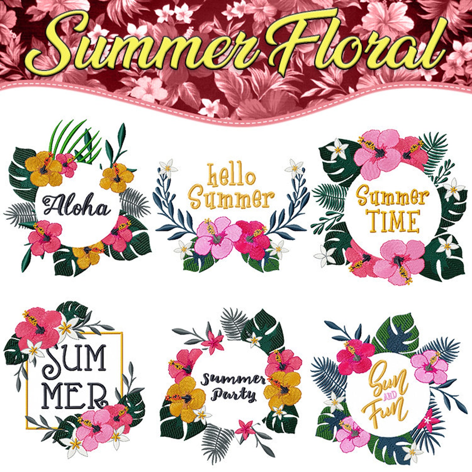 Machine Embroidery Designs - Summer Floral Collection of 6 - Etsy