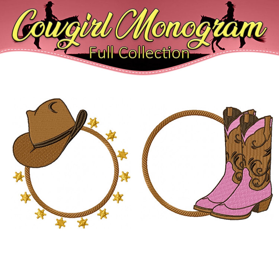 Machine Embroidery Design Cowgirl Monogram Collection of 2 - Etsy