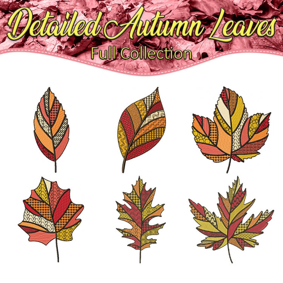 Machine Embroidery Designs Detailed Autumn Leaves Collection | Etsy
