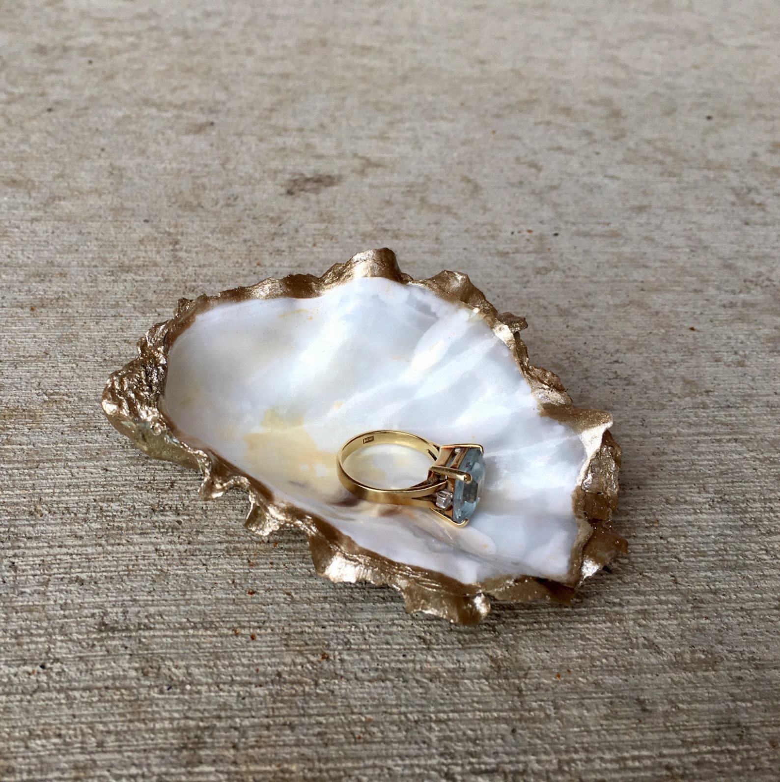White and Gold Oyster Shell Ring Dish, Ring Holder, Ring Bowl - Etsy