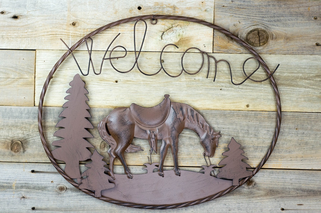 A Country Welcome Sign Horse Welcome Sign Metal Wall Decor Sign Rustic ...