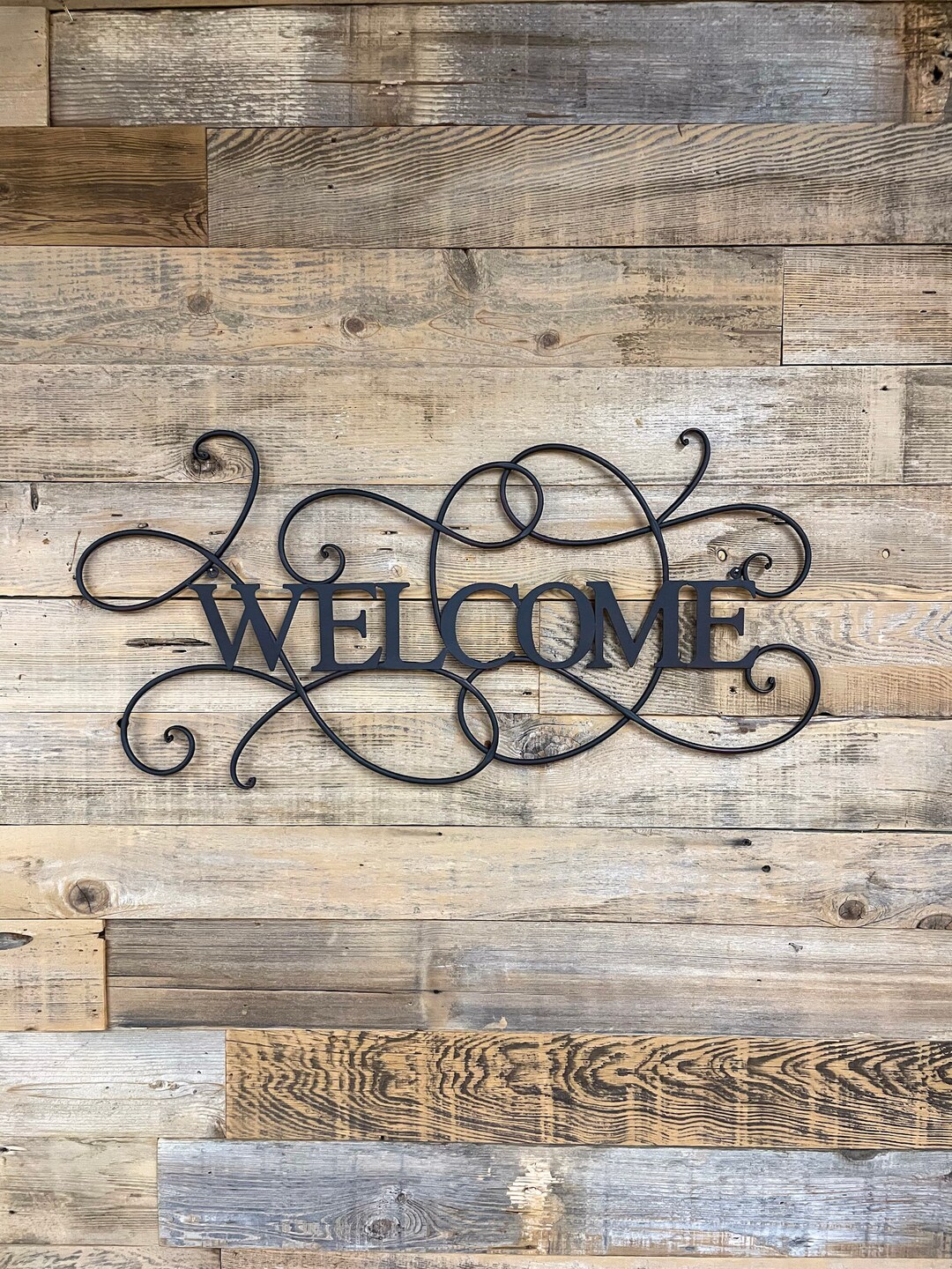 Elegant Iron Scrolled Welcome Wall Decor Flat Black - Etsy