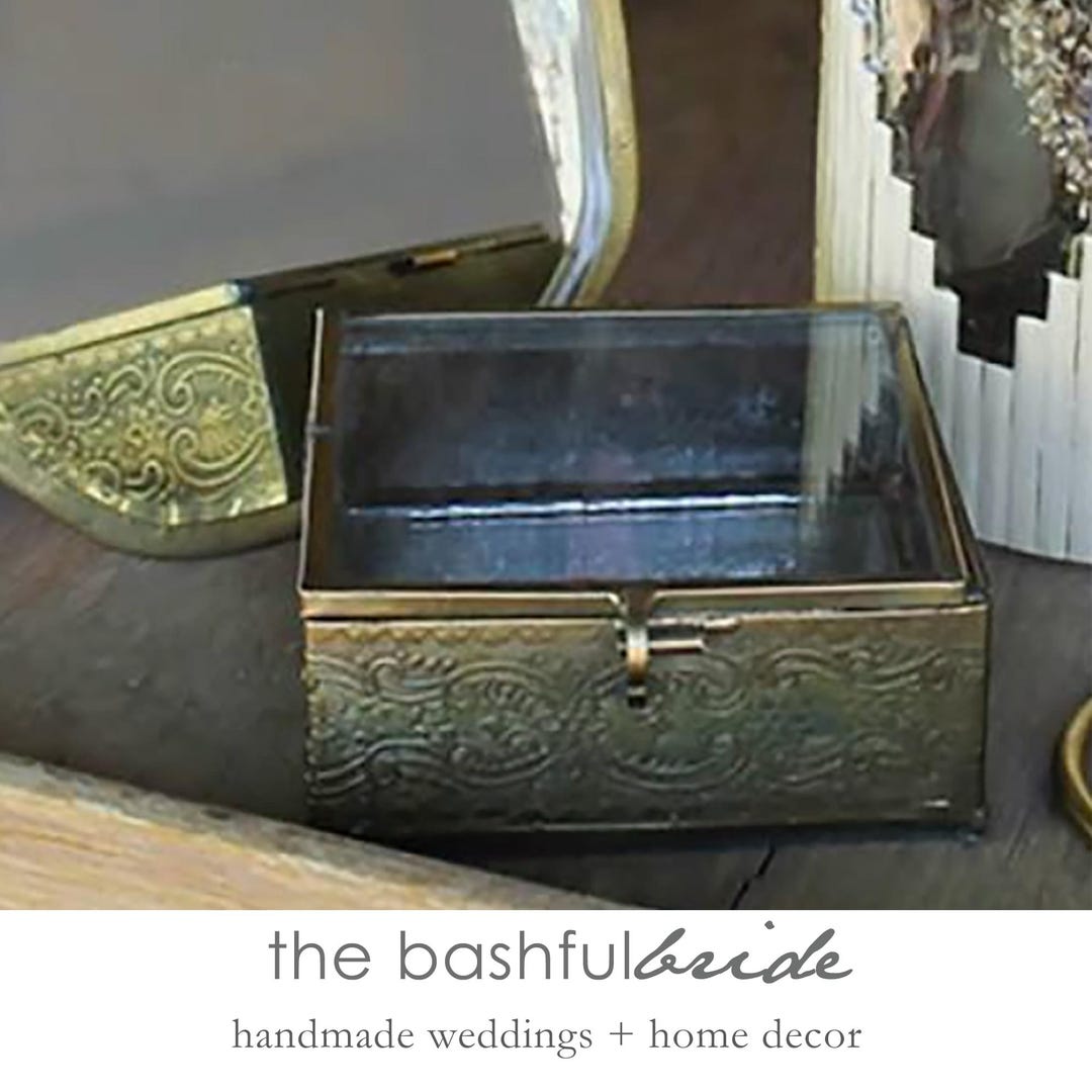 Embossed Brass Glass Top Box, Wedding Keepsake, 3.5" - Etsy