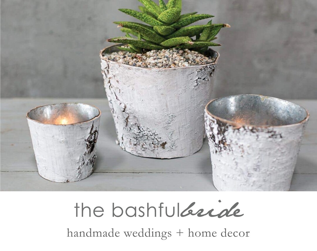 White Birch Planter Pot: Galvanized Wedding Centerpiece - Etsy