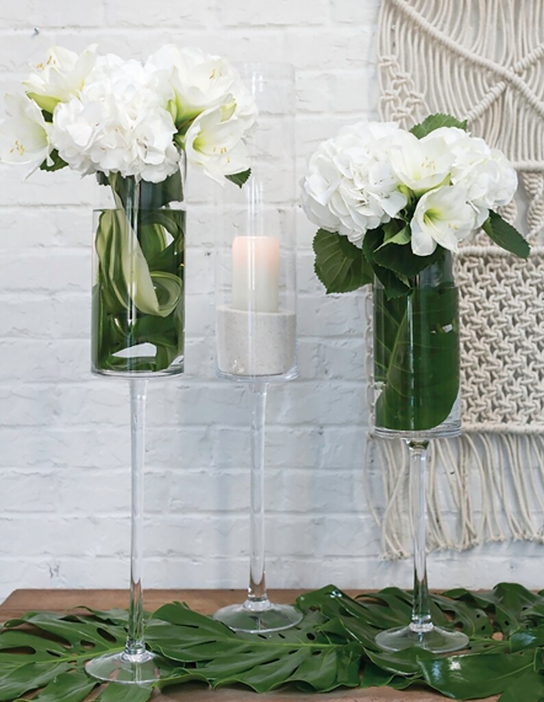Glass Vase Tall Glass Centerpiece Large Centerpiece Elegant - Etsy