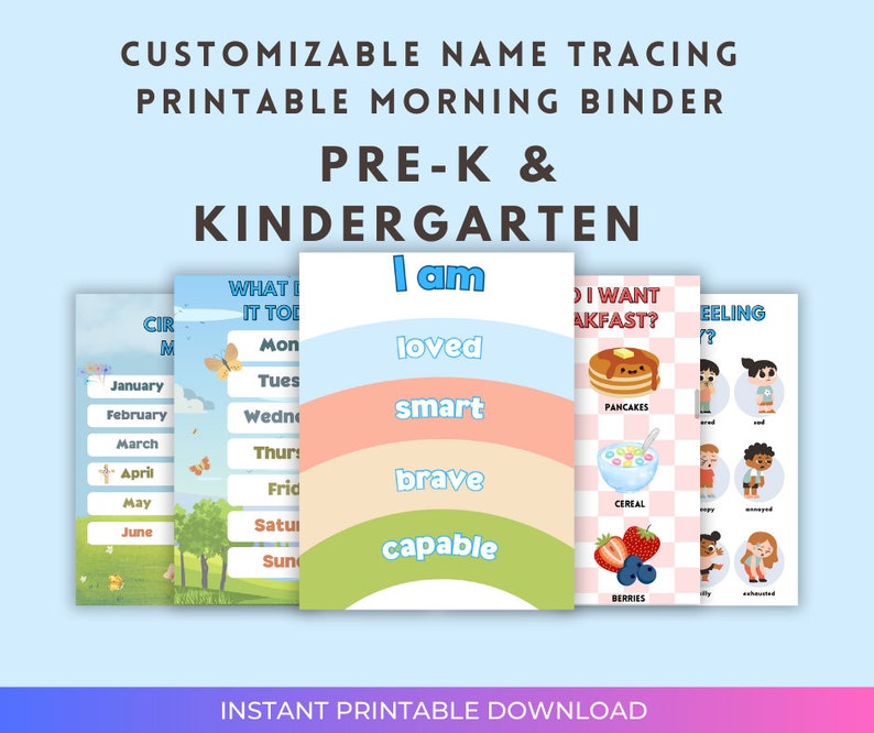 MORNING BINDER Preschool / Kindergarten Custom Name Tracing | Feelings ...