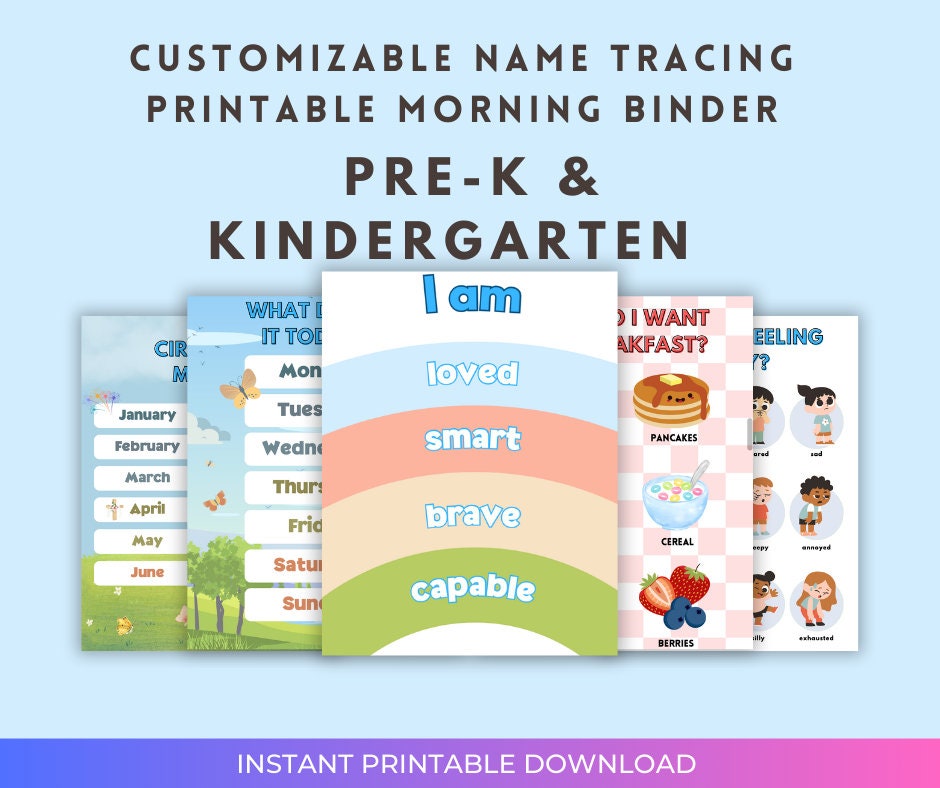 MORNING BINDER Preschool / Kindergarten Custom Name Tracing | Feelings ...
