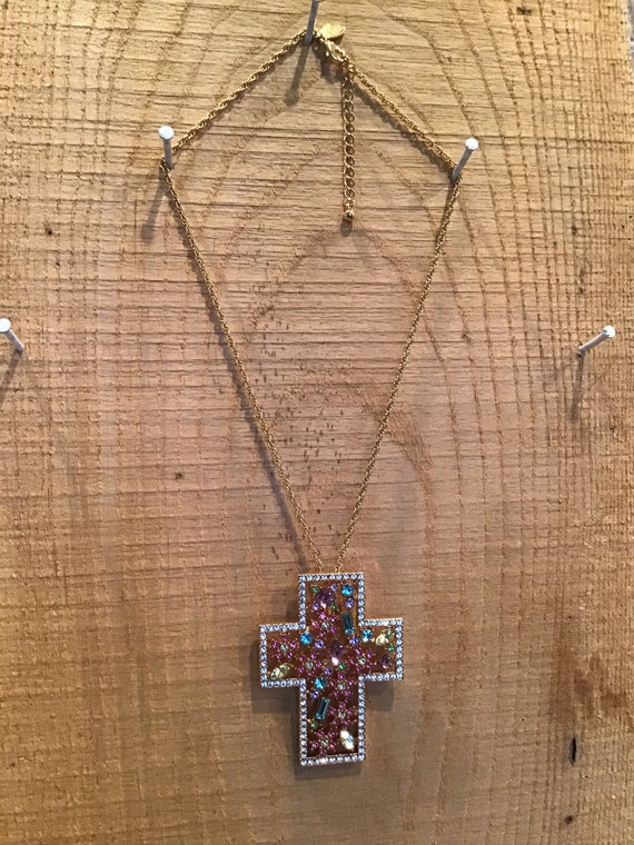 Vintage rhinestone cross necklace - Gem