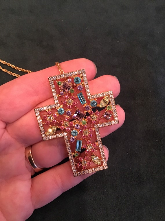 Vintage rhinestone cross necklace - Gem