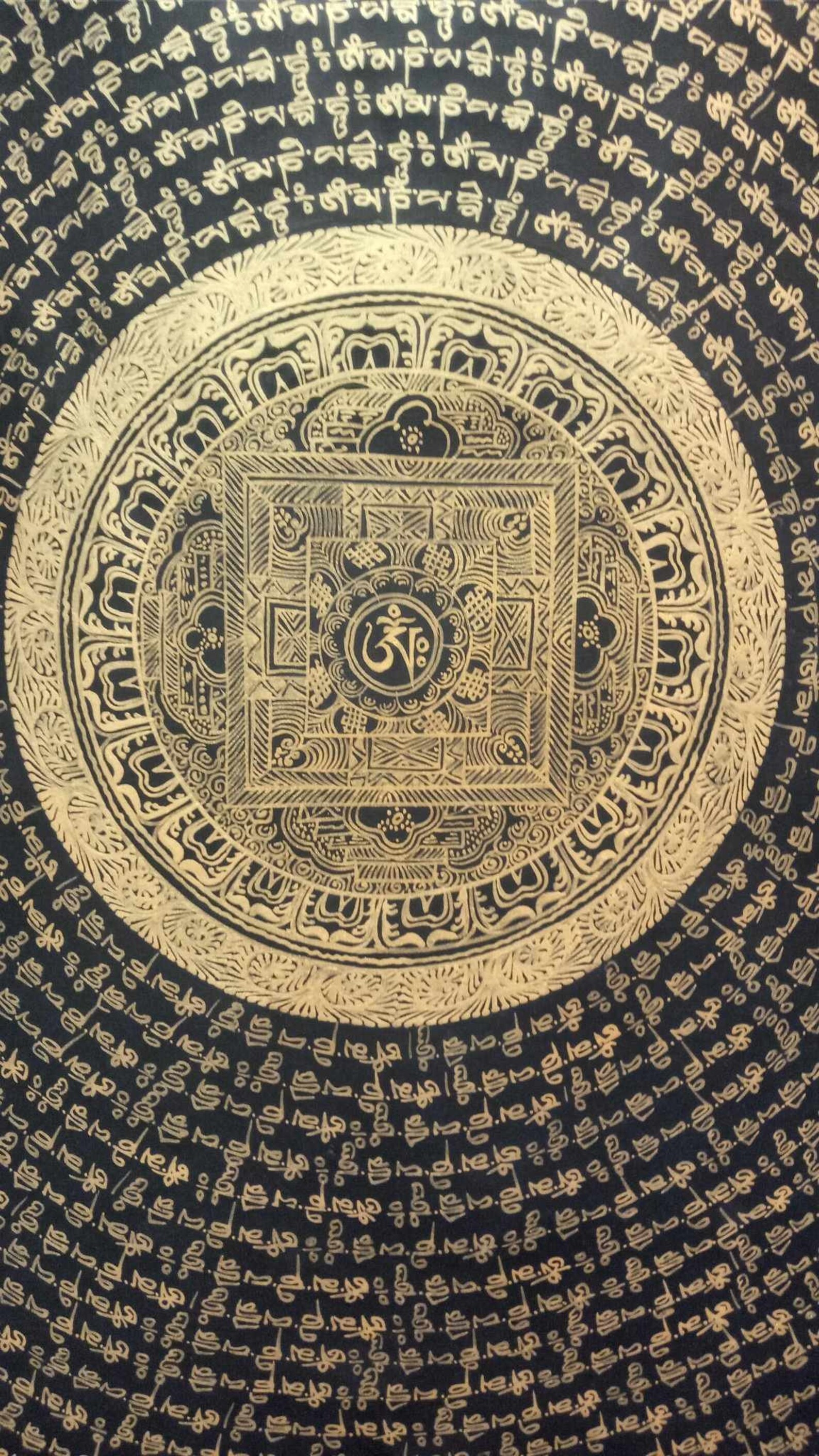THA 253. Huge Gorgeours Hand Painted Mantra Mandala,(om Mane Padme Hum ...