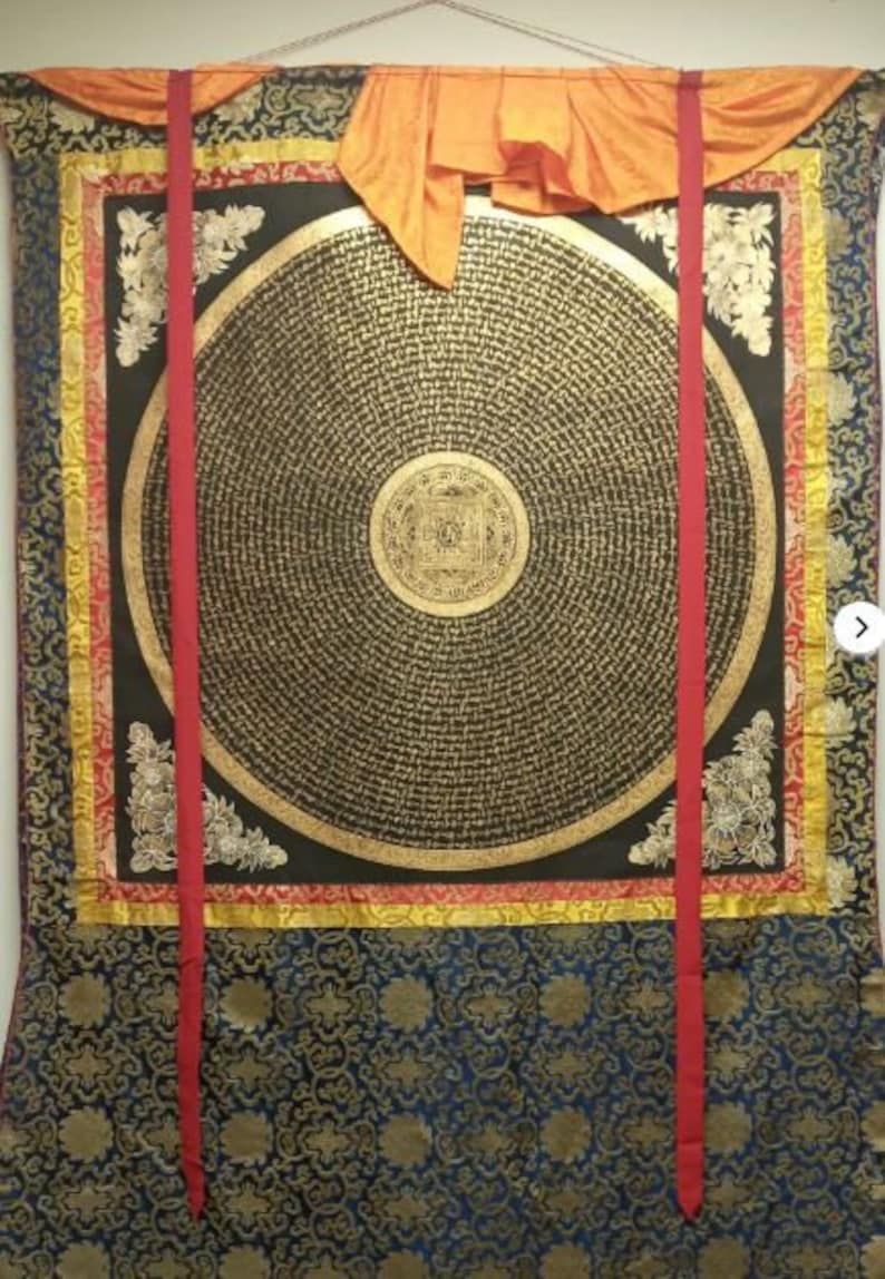 THA 253. Huge Gorgeours Hand Painted Mantra Mandala,(om Mane Padme Hum ...
