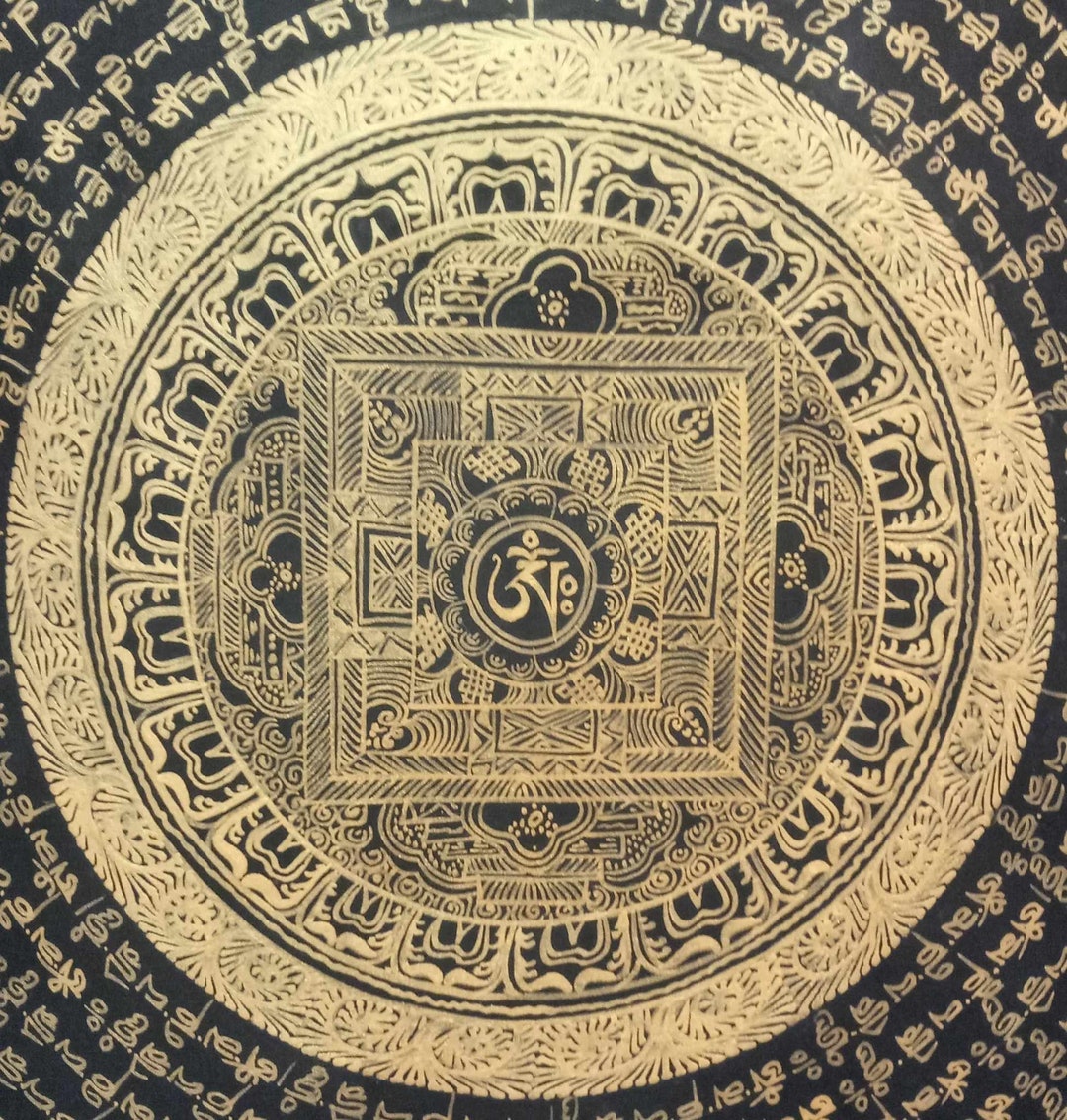 THA 253. Huge Gorgeours Hand Painted Mantra Mandala,(om Mane Padme Hum ...