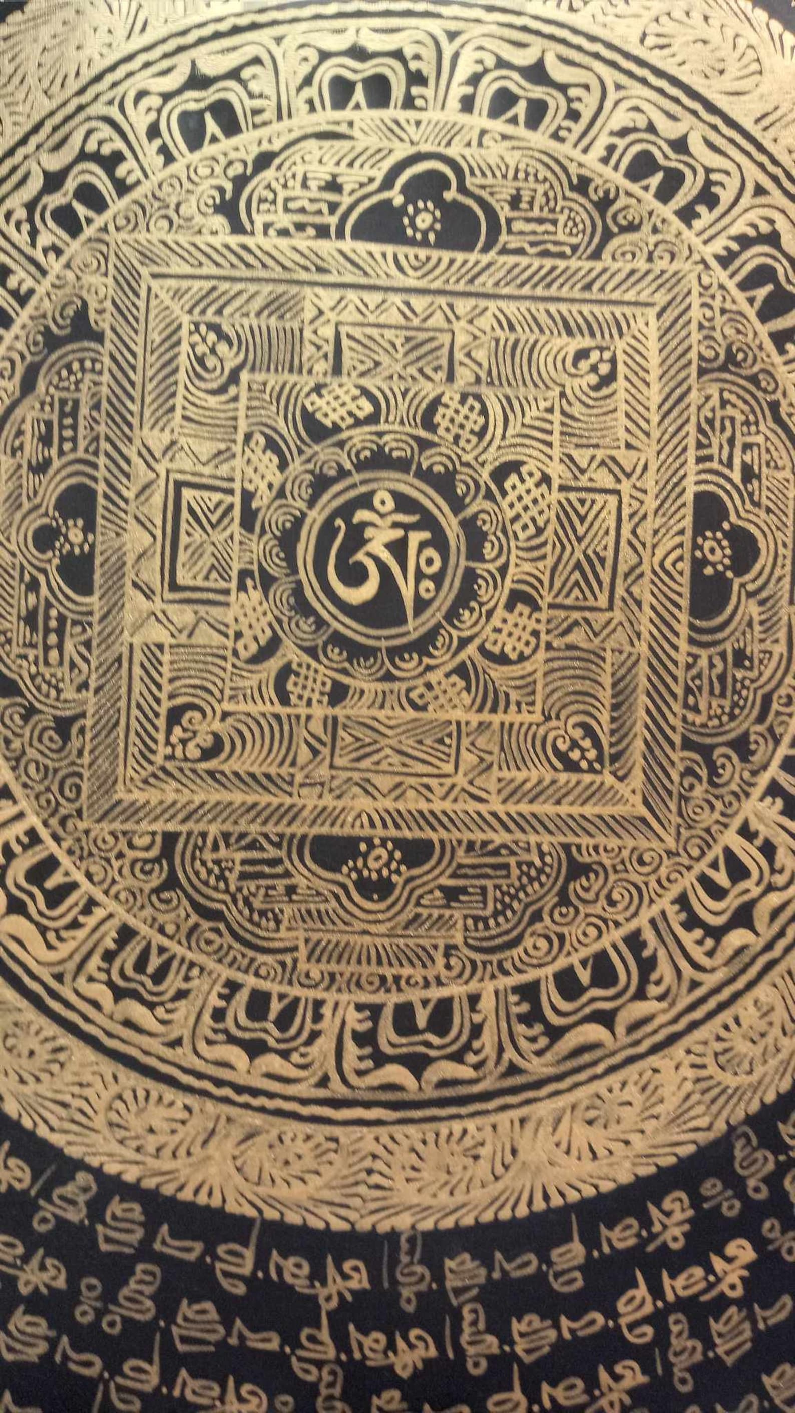 THA 253. Huge Gorgeours Hand Painted Mantra Mandala,(om Mane Padme Hum ...