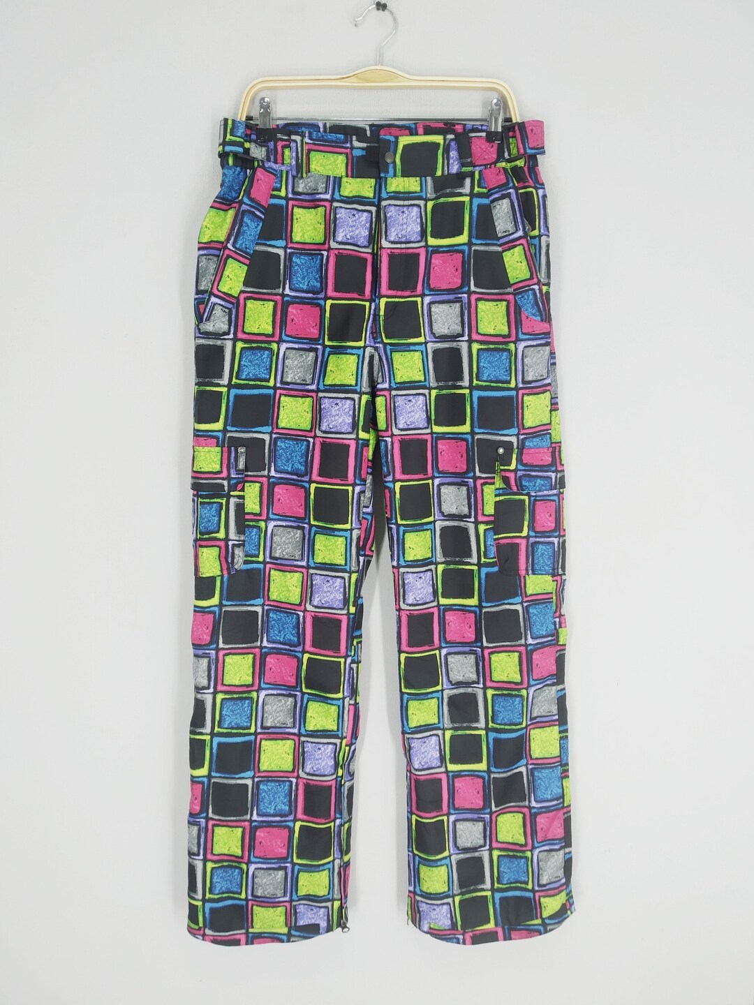 Vintage 90's Ski Pant Transition Snowboards Multi Pocket Colorblock ...