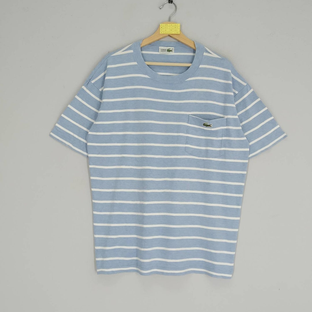 Vintage 90's Chemise Lacoste Blue Stripes Single Pocket Lacoste Border ...
