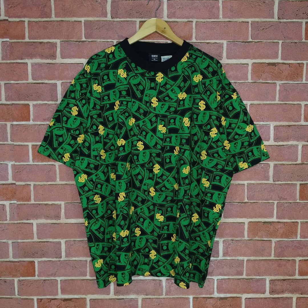 Rare!! Vintage Artwork Design Alloverprint Money Shirt Nice Design T ...
