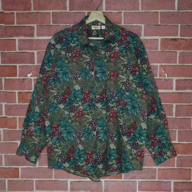 Rare!! Button Down Shirt Nice Design Alloverprint Colourful Flowers ...