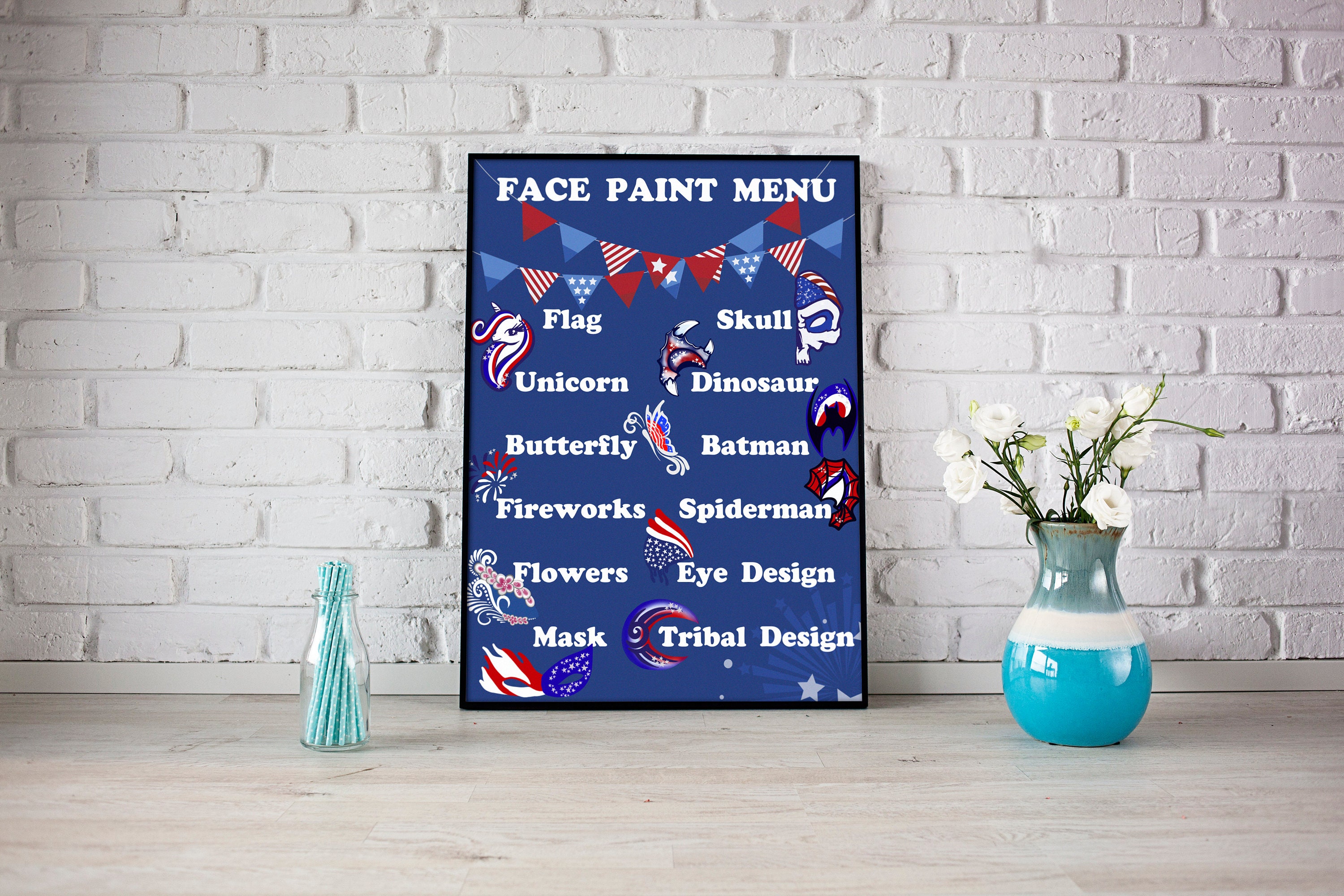 July 4th Face Paint Menu Word Board - Independence Day Face Painting ...