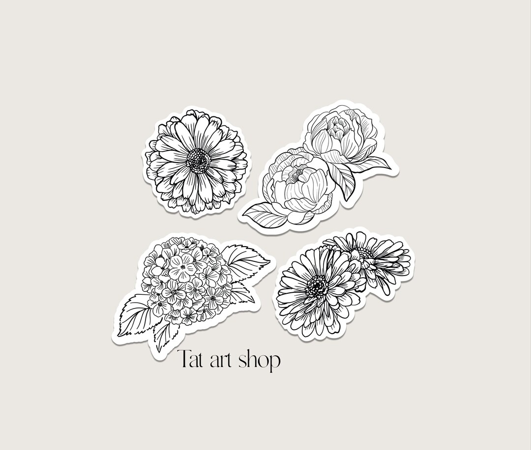 Floral Line Art Sticker Set - Waterproof Vinyl Decals - Etsy