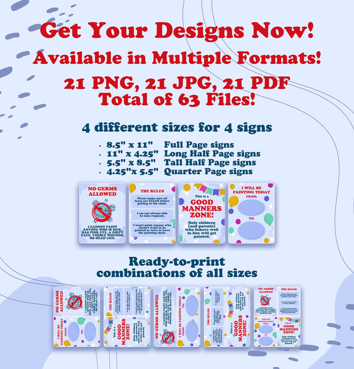 Face Painting Rules Signs: 4 Printable Information Posters (digital ...