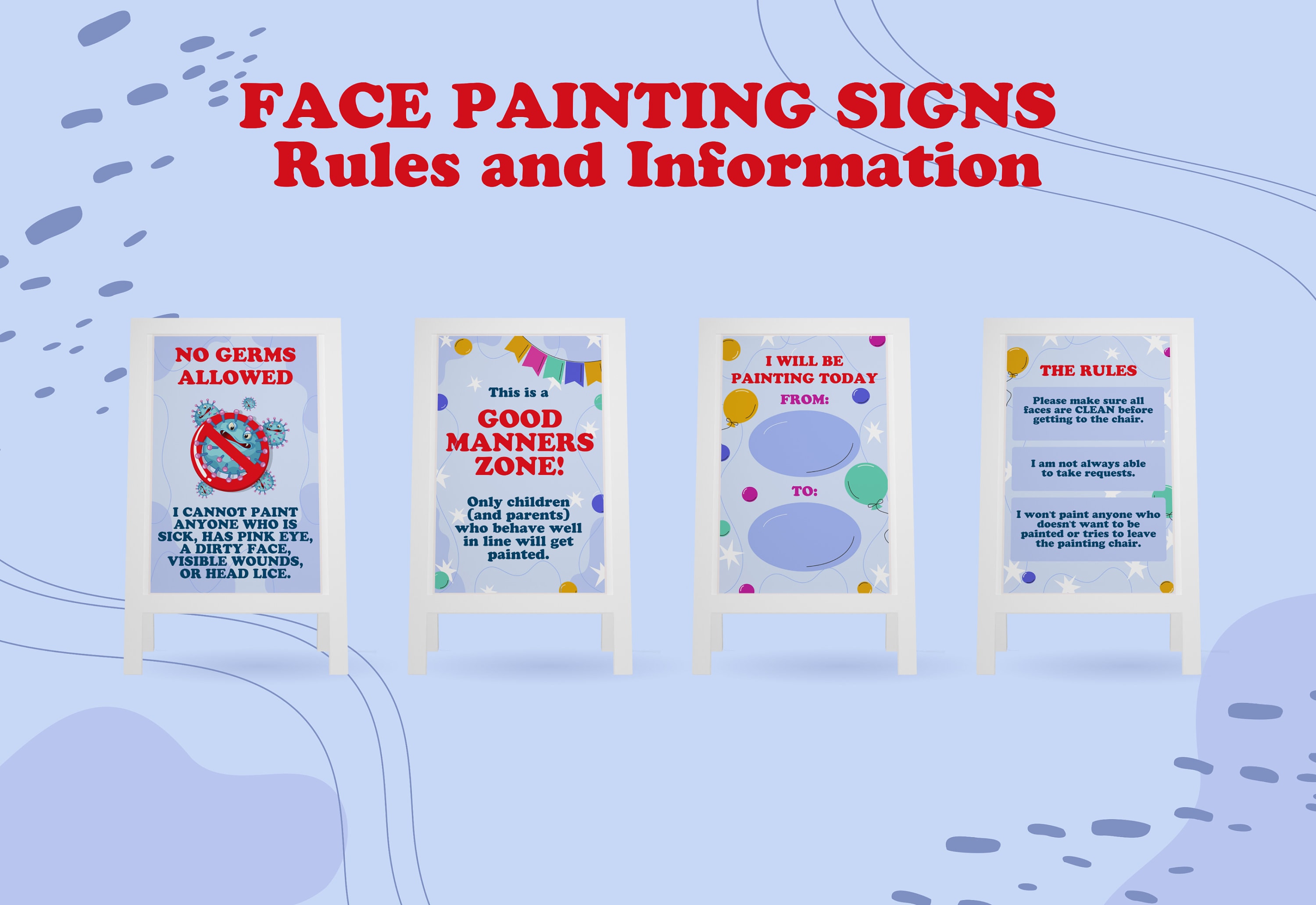 Face Painting Rules Signs: 4 Printable Information Posters (digital ...