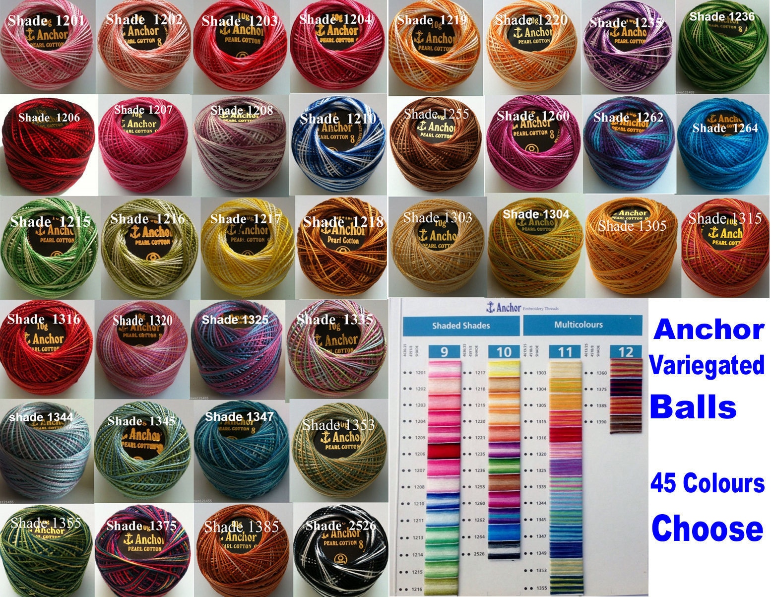 24 ANCHOR Pearl Variegated Cotton Crochet Embroidery Thread Ball Balls ...