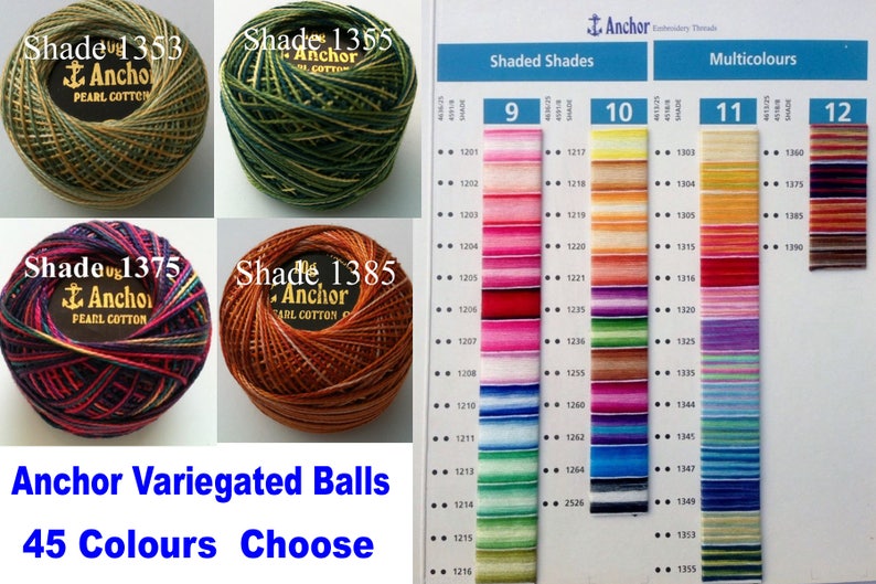 10 ANCHOR Pearl Variegated Cotton Crochet Embroidery Thread - Etsy UK