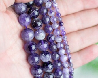 Genuine Amethyst Beads, Purple Gemstone Beads, Stone Beads, Round ...