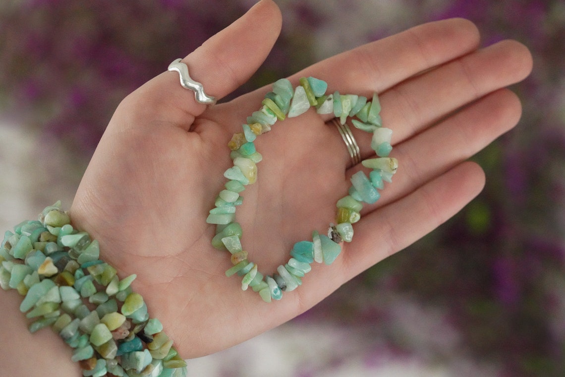 Amazonite Tumbled Stone Crystal Chip Bracelet - Etsy