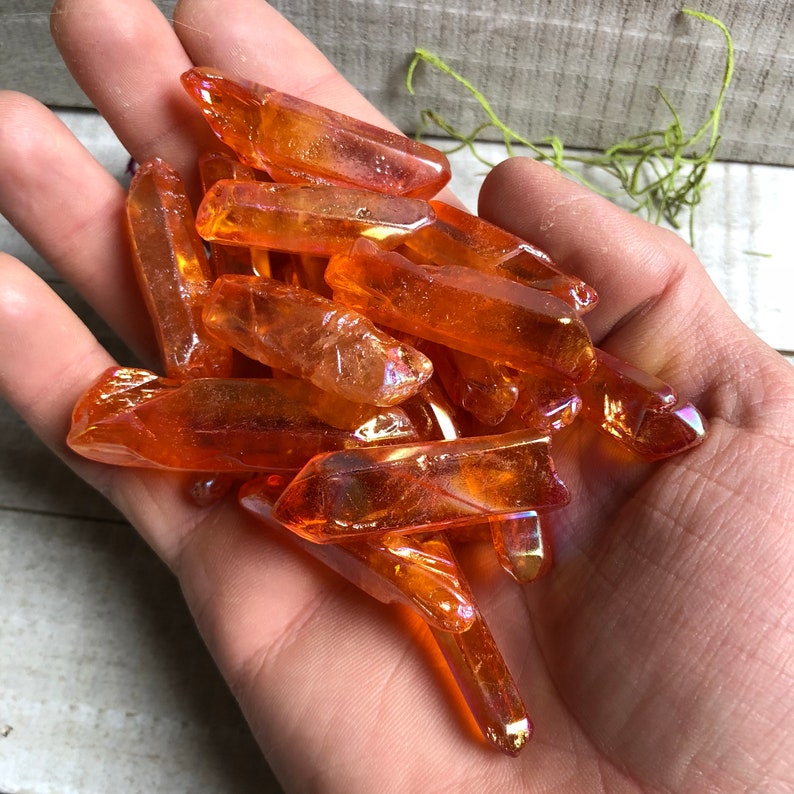 Orange Aura Quartz Crystal Point | Etsy