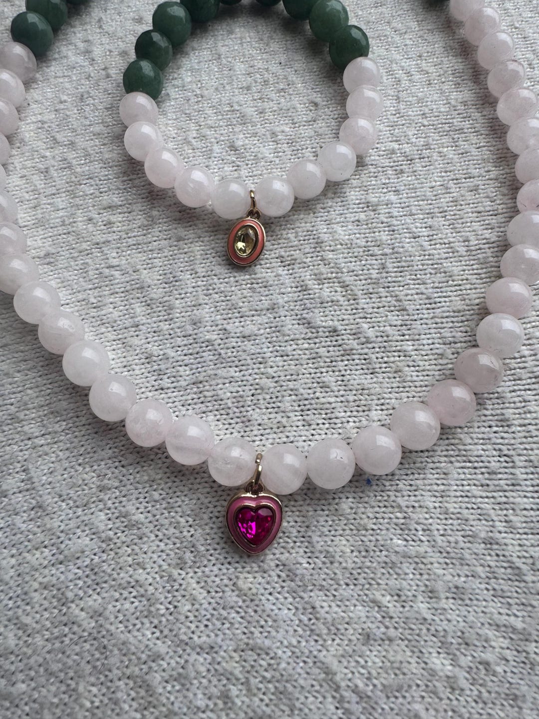 Wicked Inspired Necklace and Bracelet Set | Rose Quartz & Moss Agate ...