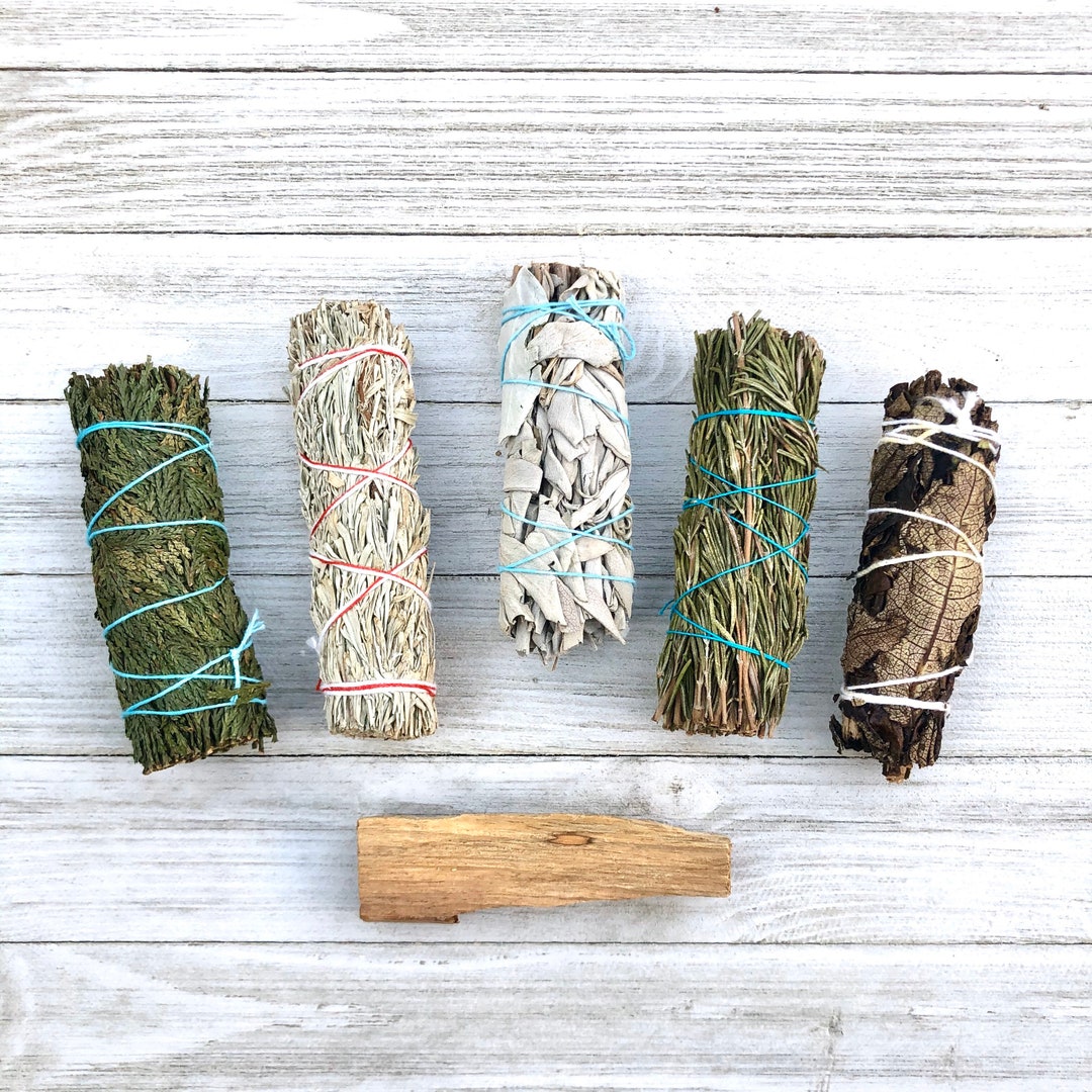 Smudge Stick Bundle + Free Palo Santo Wood (white Sage, Blue Sage ...