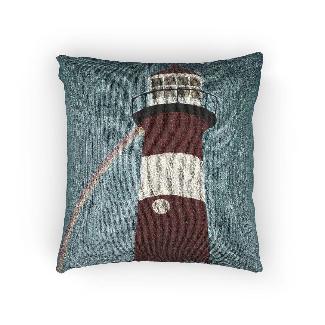 Lighthouse Woven Pillow, Nautical Decor, Coastal Home Accent, Beach ...