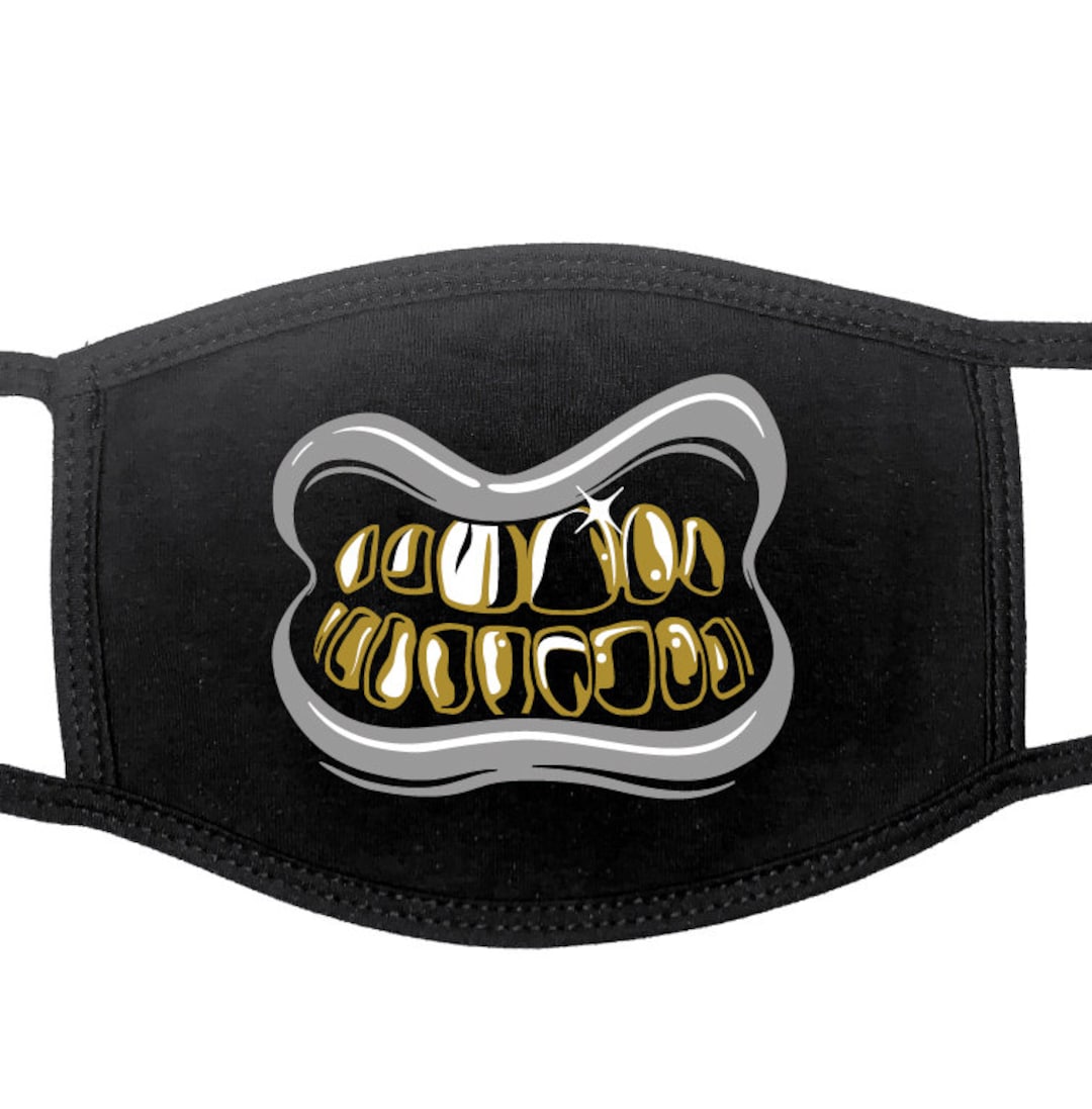 Grillz Rapper Teeth Facemask Gold Teeth Shiny Chrome, Machine Washable ...