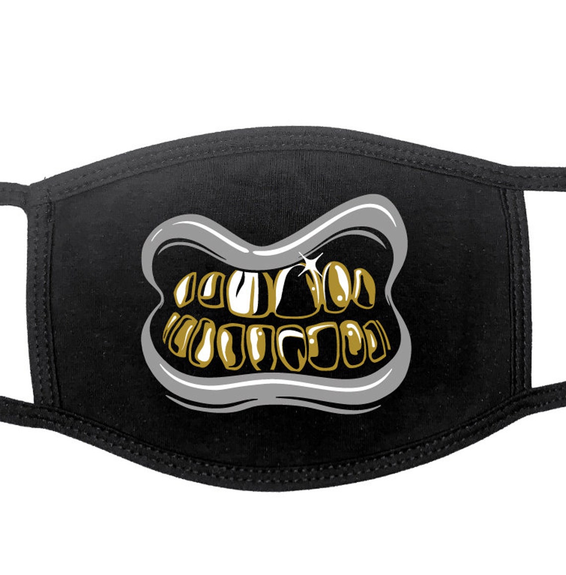 Grillz Rapper Teeth Facemask Gold Teeth Shiny Chrome, Machine Washable ...