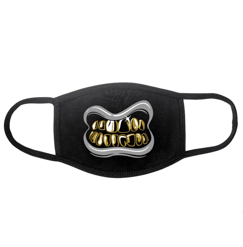 Grillz Rapper Teeth Facemask Gold Teeth Shiny Chrome, Machine Washable ...