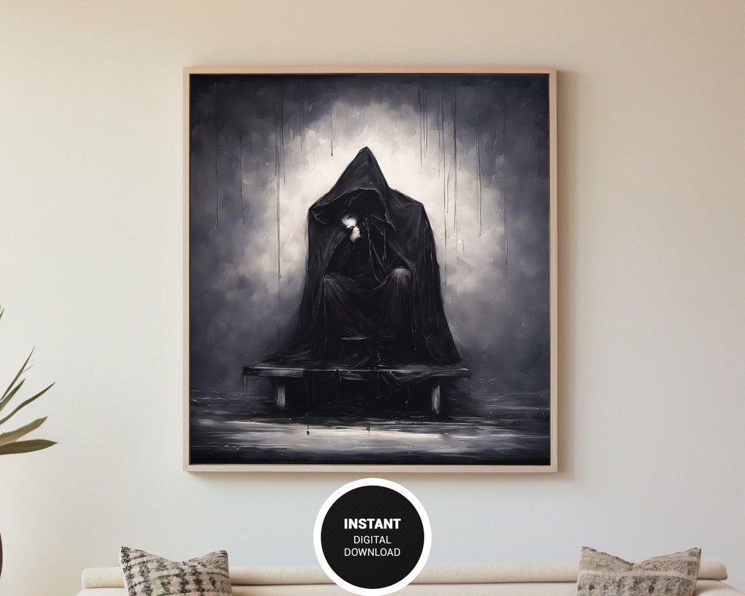 Hooded Man Depicting Depression Wall Art Poster Depressed Figure in ...